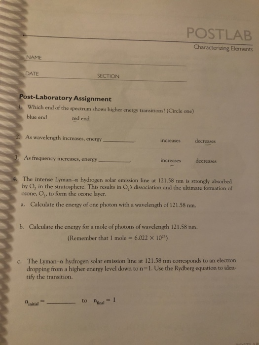 Solved POSTLAB Characterizing Elements NAME DATE SECTION | Chegg.com
