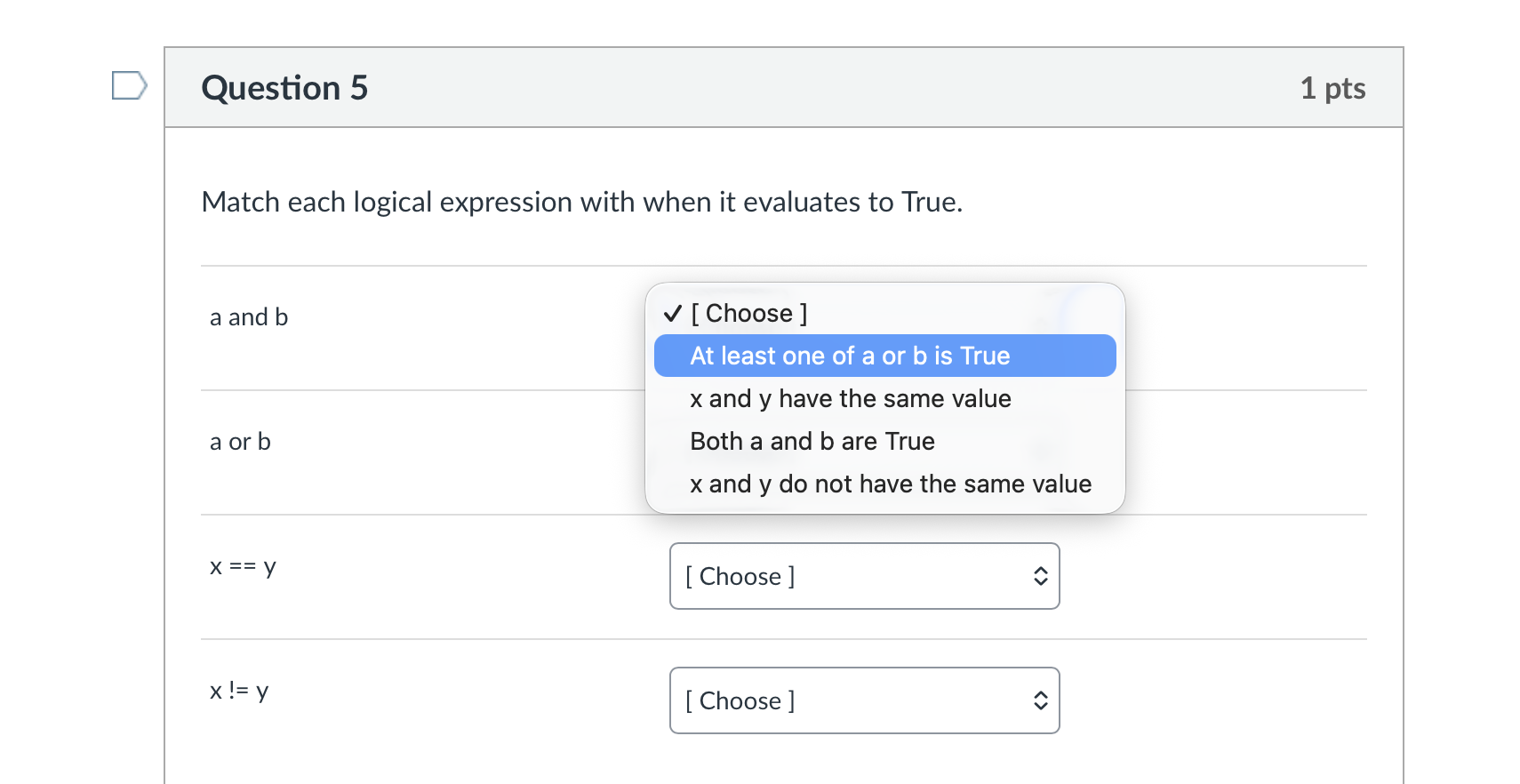 Solved Question 5Match each logical expression with when it | Chegg.com