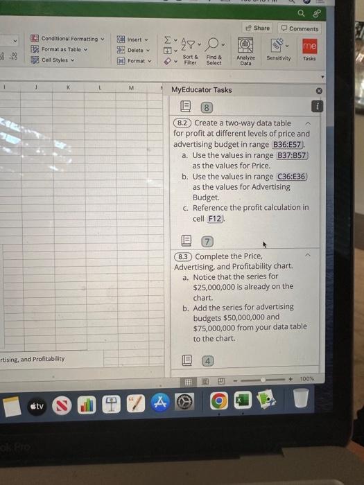 (8.2) Create a two-way data table for profit at | Chegg.com