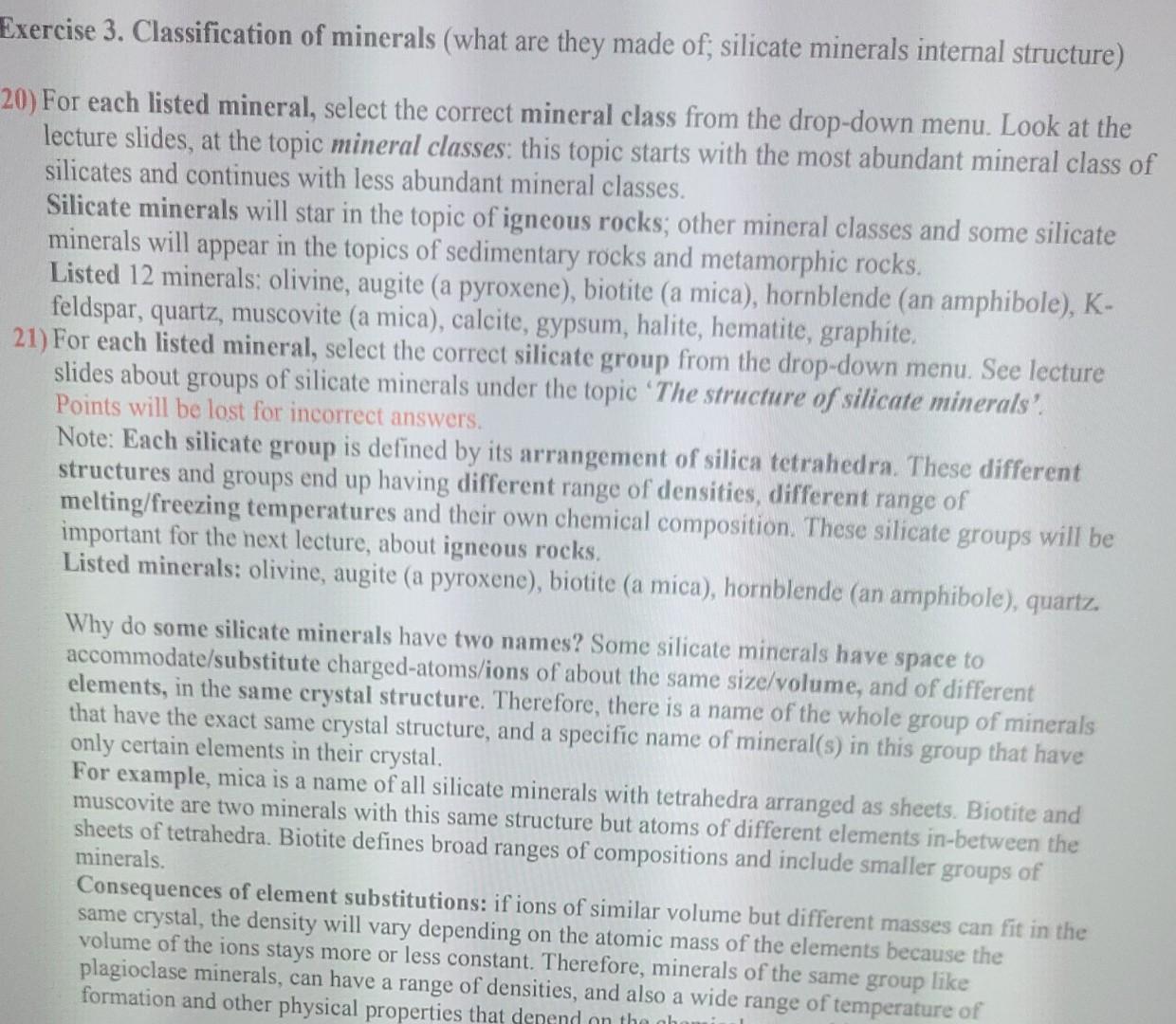 Solved Exercise 3. Classification of minerals (what are they | Chegg.com
