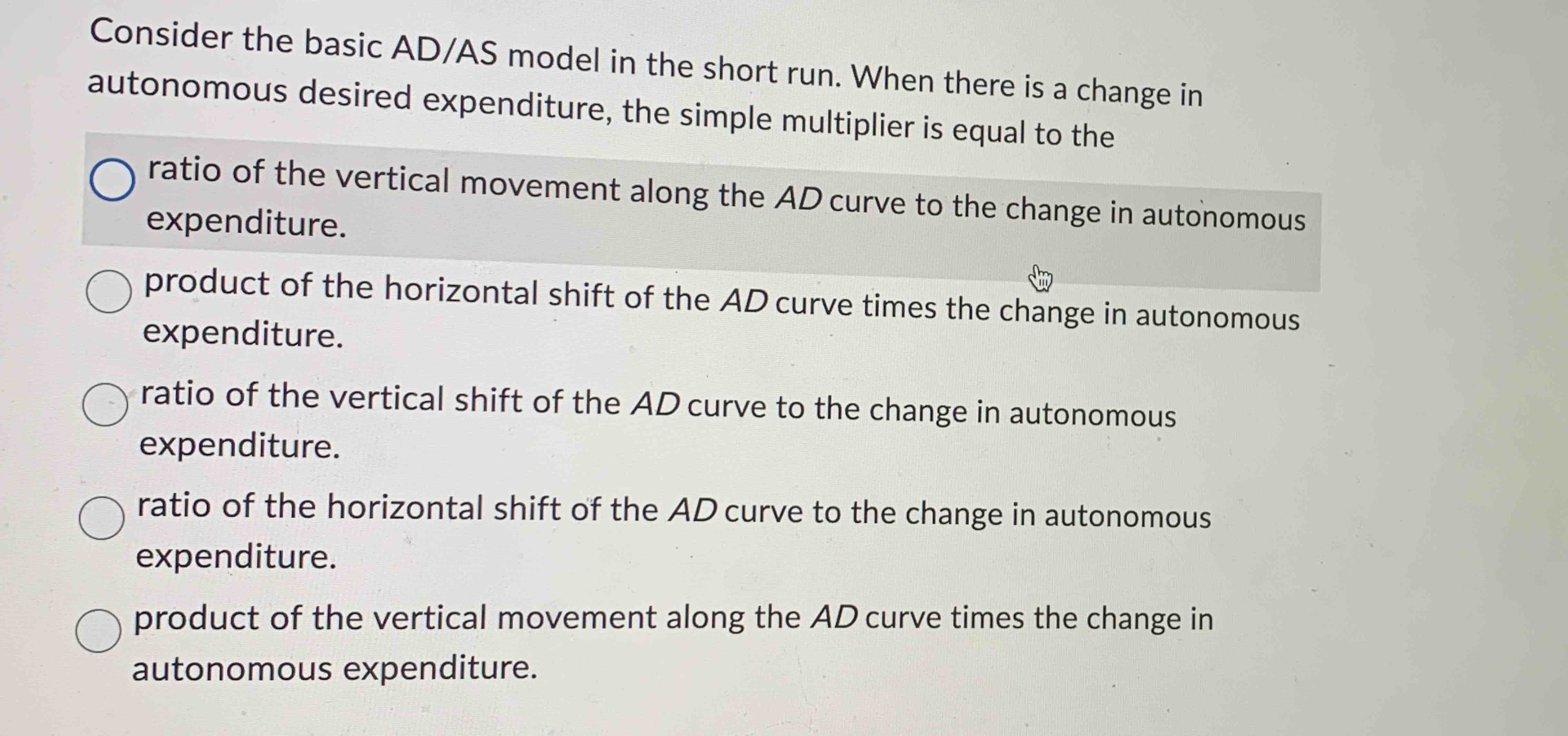 Solved Consider the basic AD/AS model in the short run. When | Chegg.com