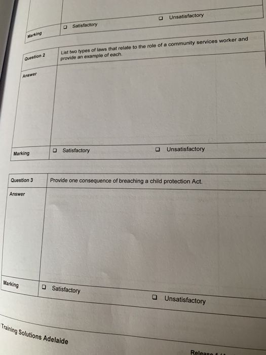 Solved Unsatisfactory Satisfactory Marking List two types of | Chegg.com