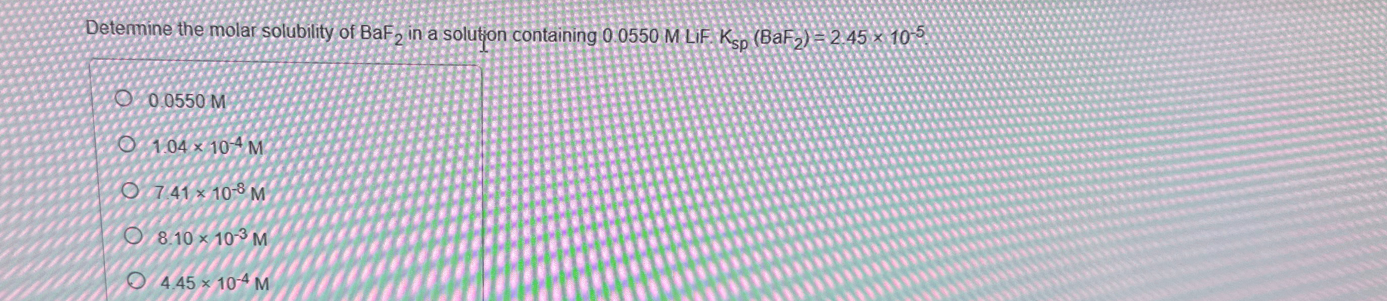 Determine the molar solubility of BaF2 ﻿in a solution | Chegg.com