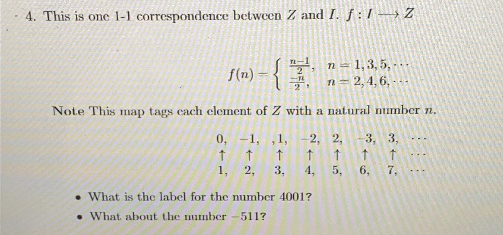 This is one 1-1 ﻿correspondence between Z ﻿and | Chegg.com
