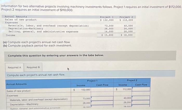 Solved information for two alternative projects involving | Chegg.com