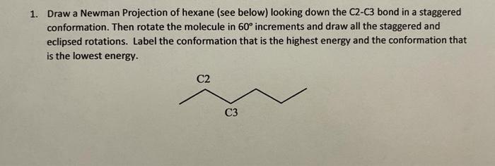 Solved 1. Draw a Newman Projection of hexane (see below) | Chegg.com