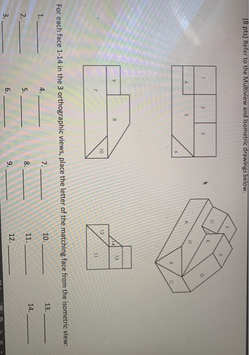 Solved (8 pts) Refer to the Multiview and isometric drawings | Chegg.com