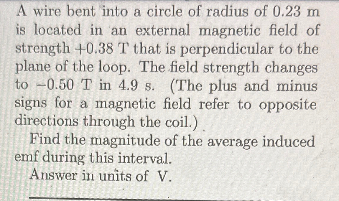 Solved A wire bent into a circle of radius of 0.23m ﻿is | Chegg.com