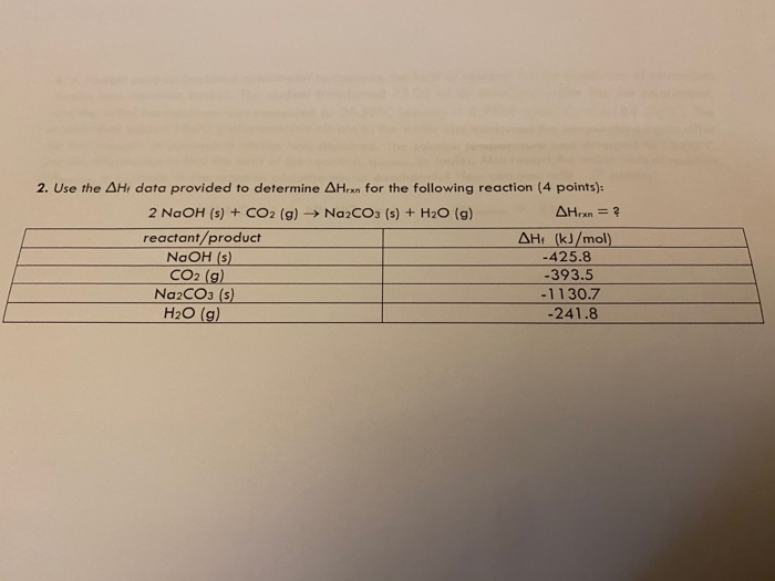 Solved 2 Use The Ah Data Provided To Determine Ahrxn For