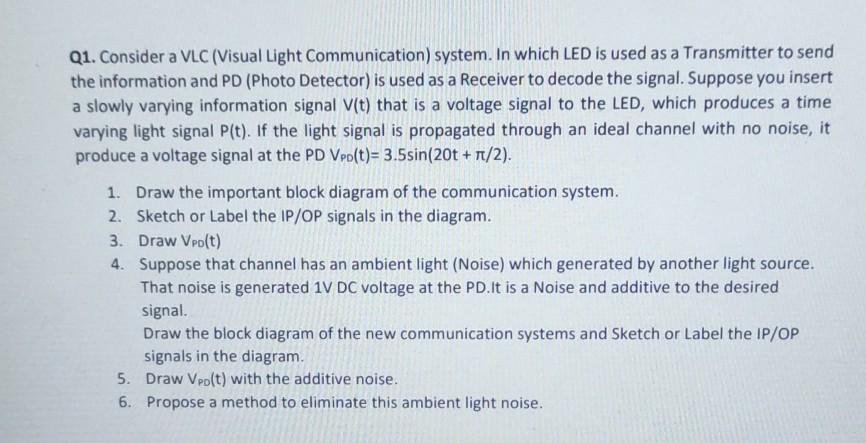 Q1. Consider a VLC (Visual Light Communication) | Chegg.com
