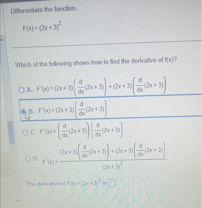 Solved Differentiate The Function F X 2x 3 2 Which Of The