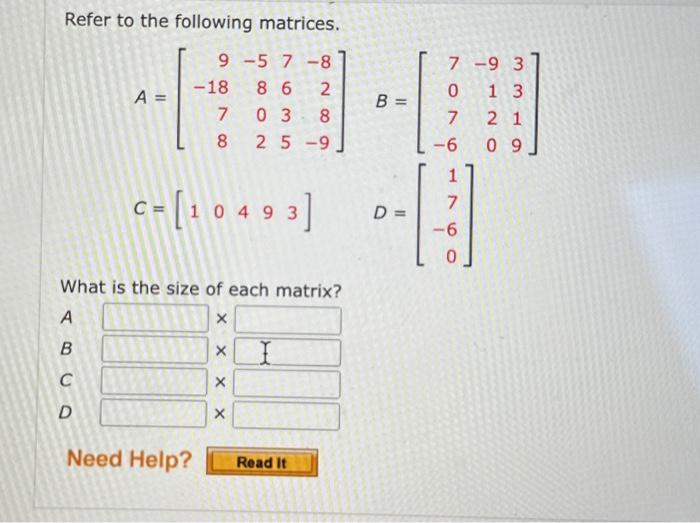 Solved Refer to the following matrices. | Chegg.com