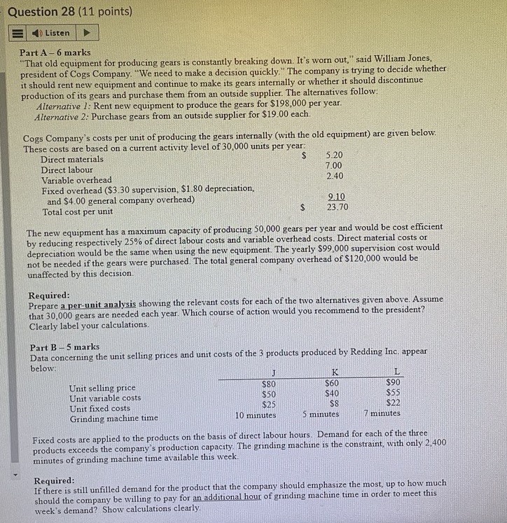 Solved Question 28 (11 points)Part A - 6 marks Solved Question 28 (11 points)Part A - 6 marks