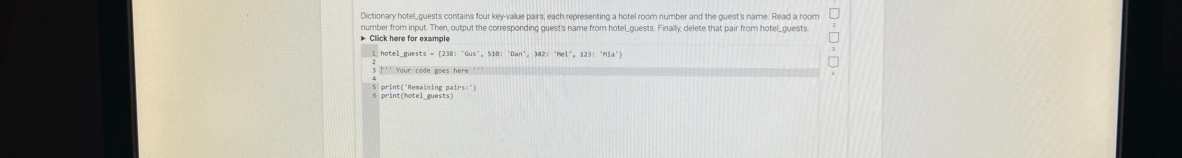 Solved Dictionary hotel_guests contains four key-value | Chegg.com