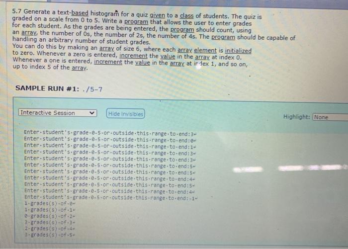 5.7 Generate a text-based histogram for a quiz given | Chegg.com