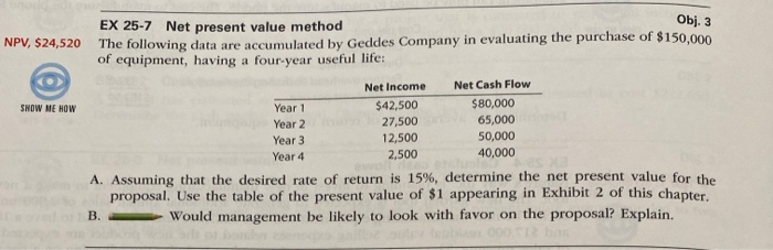 Solved NPV, $24,520 SHOW ME HOW EX 25-7 Net present value | Chegg.com