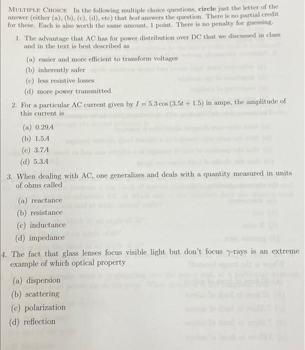 Solved MULTIPLE CHOICE In the following multiple choice | Chegg.com