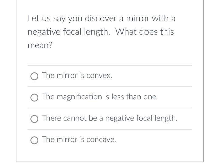 Solved Let us say you discover a mirror with a negative | Chegg.com