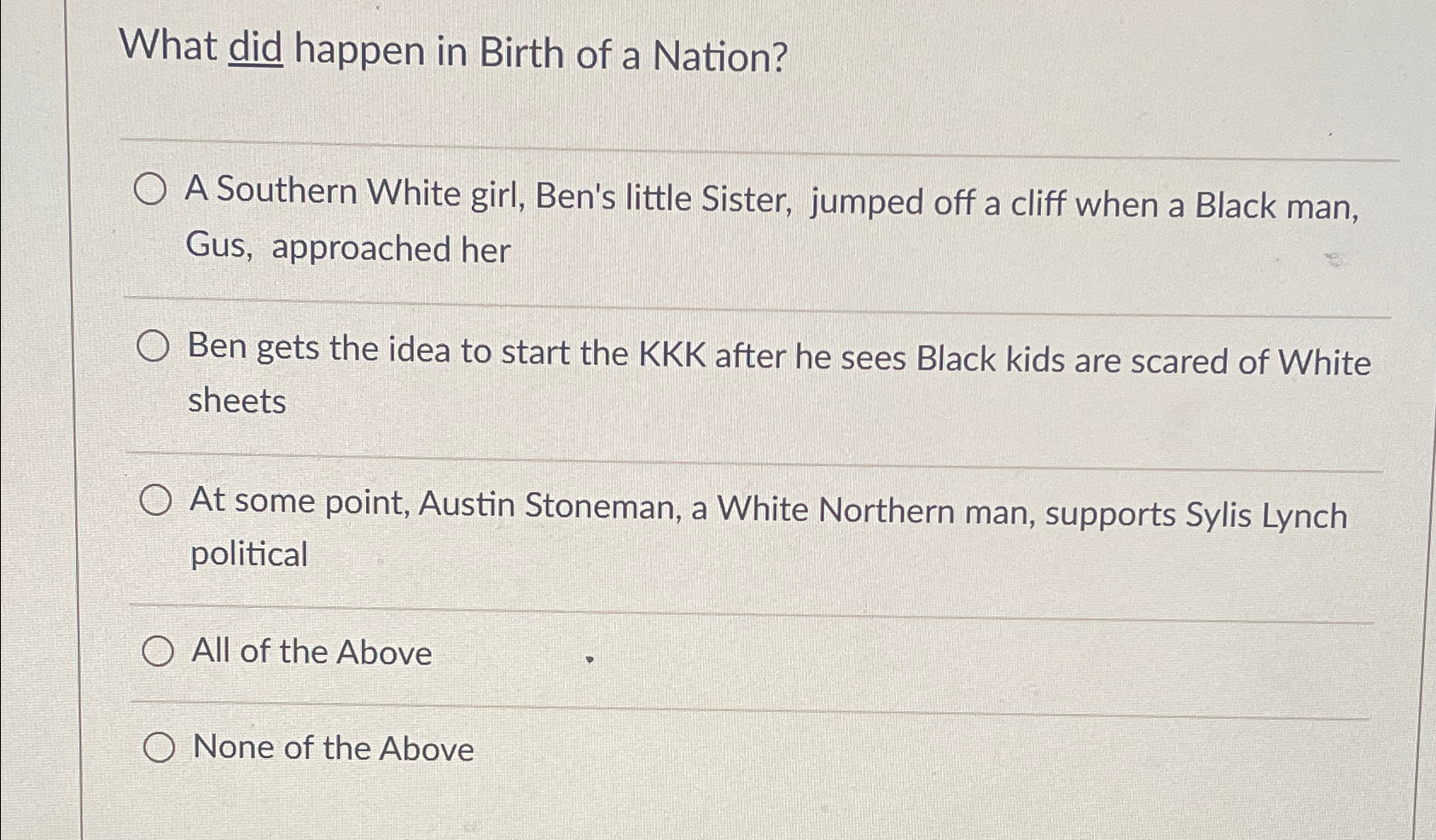 Solved What did happen in Birth of a Nation?q,A Southern | Chegg.com