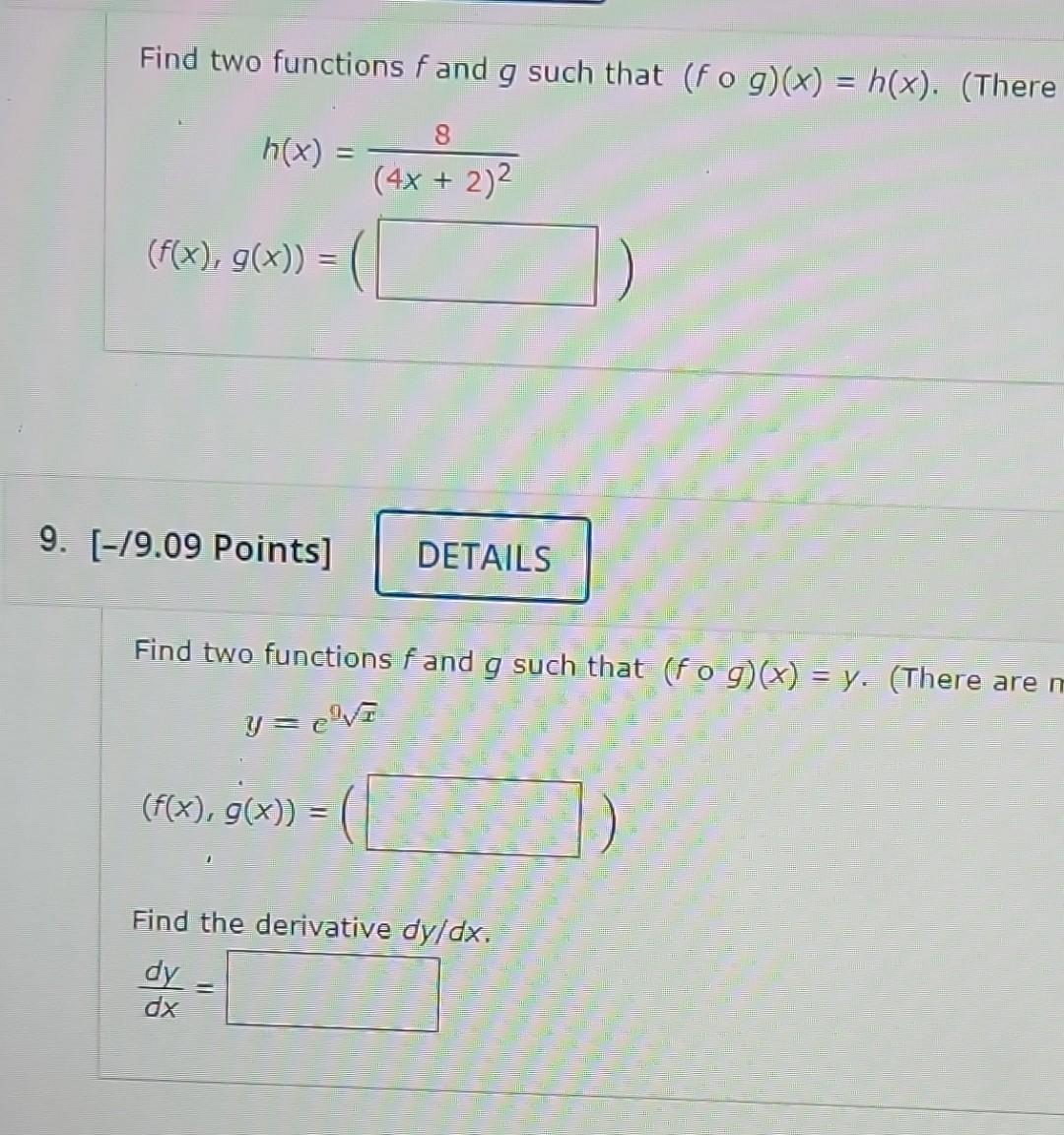 Solved Find two functions f and g such that (f∘g)(x)=h(x). | Chegg.com
