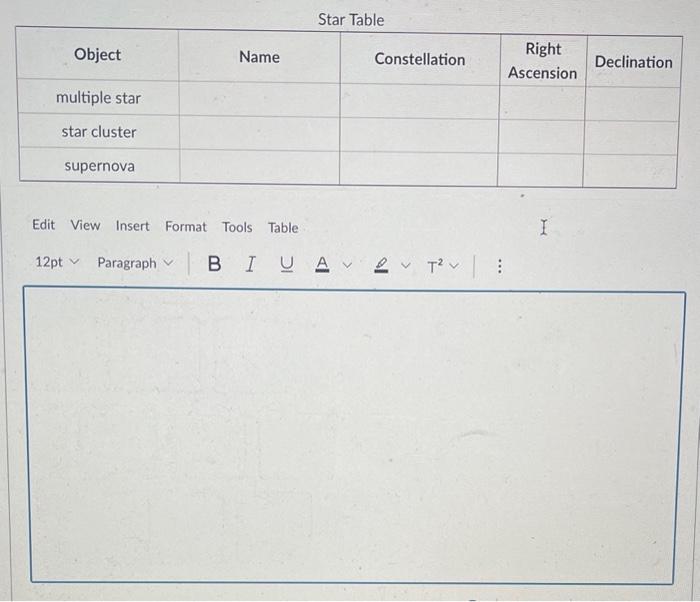 Solved Star Table \begin{tabular}{|c|c|c|c|c|} \hline Object | Chegg.com