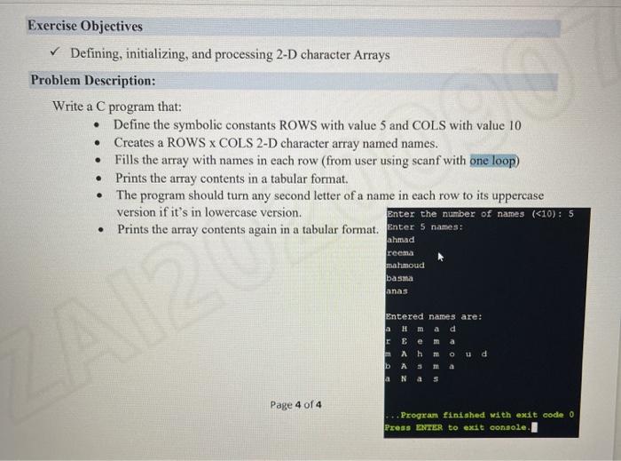 Solved Exercise Objectives Defining, initializing, and | Chegg.com