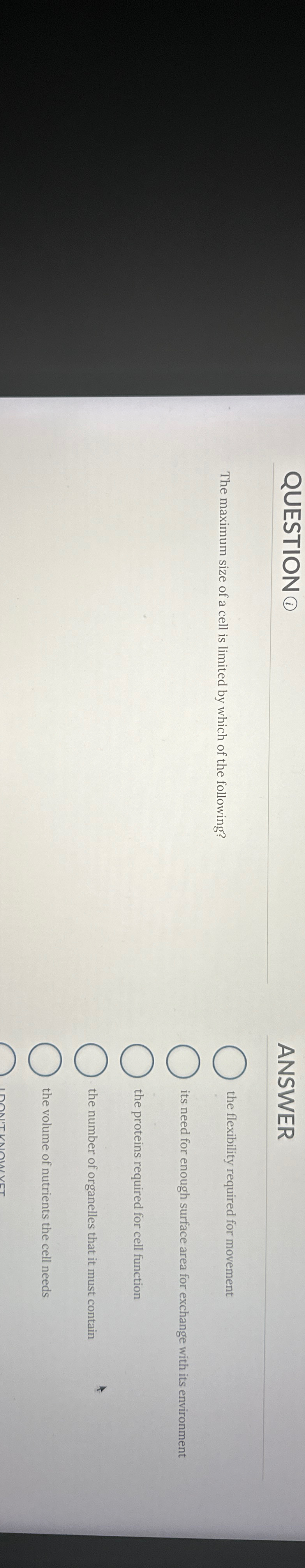 Solved QUESTION (i)The maximum size of a cell is limited by | Chegg.com