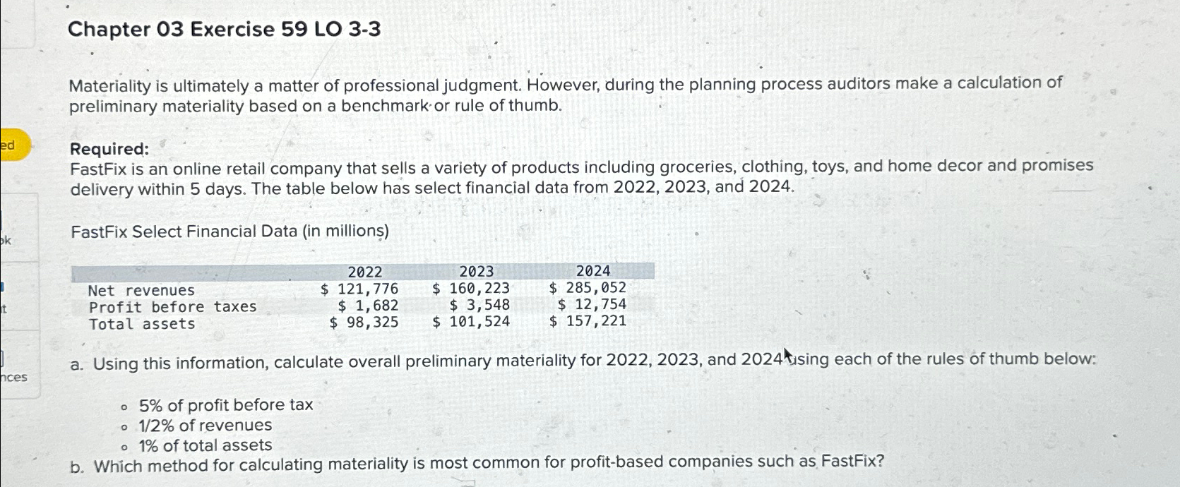 Solved Chapter 03 Exercise 59 LO 3-3\\nMateriality is | Chegg.com