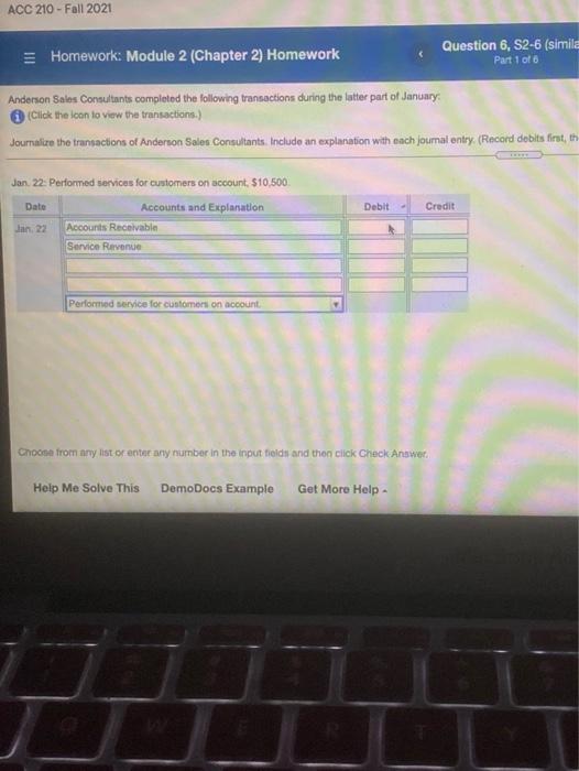 Solved ACC 210 - Fall 2021 = Homework: Module 2 (Chapter 2) | Chegg.com