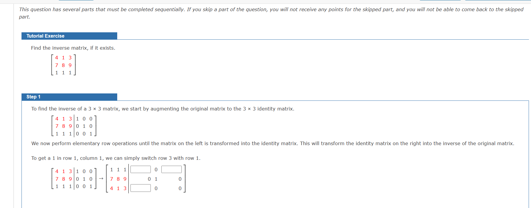 Solved part.Tutorial ExerciseFind the inverse matrix, if it | Chegg.com