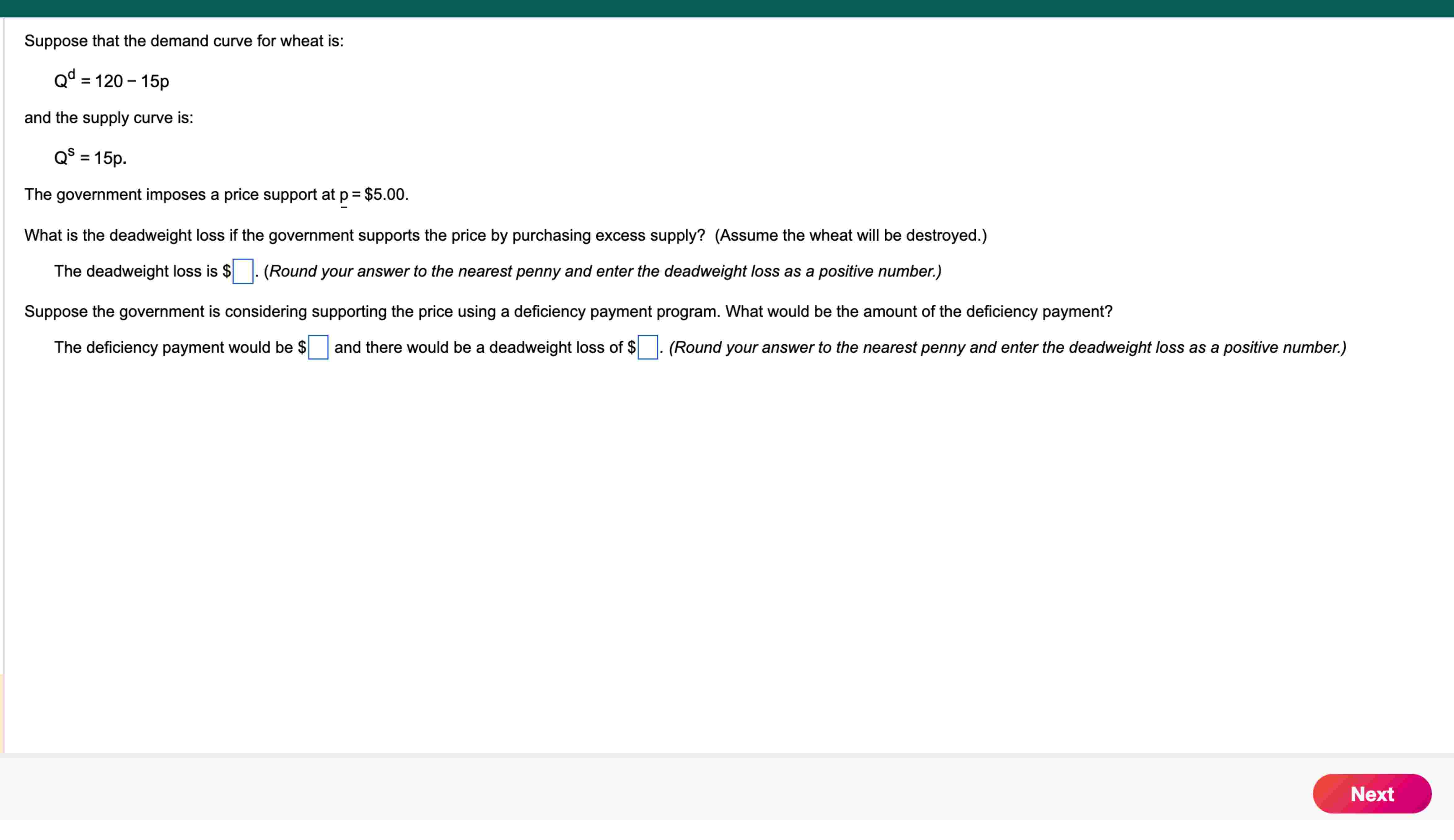 Solved Suppose that the demand curve for wheat is: Upper Q | Chegg.com