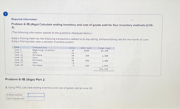 Solved 0 Required information Problem 6-1B (Algo) Calculate | Chegg.com