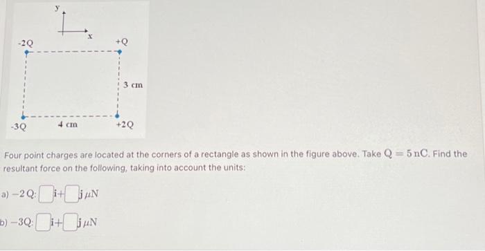 Solved -2Q -3Q 4 cm X 3 cm +2Q Four point charges are | Chegg.com