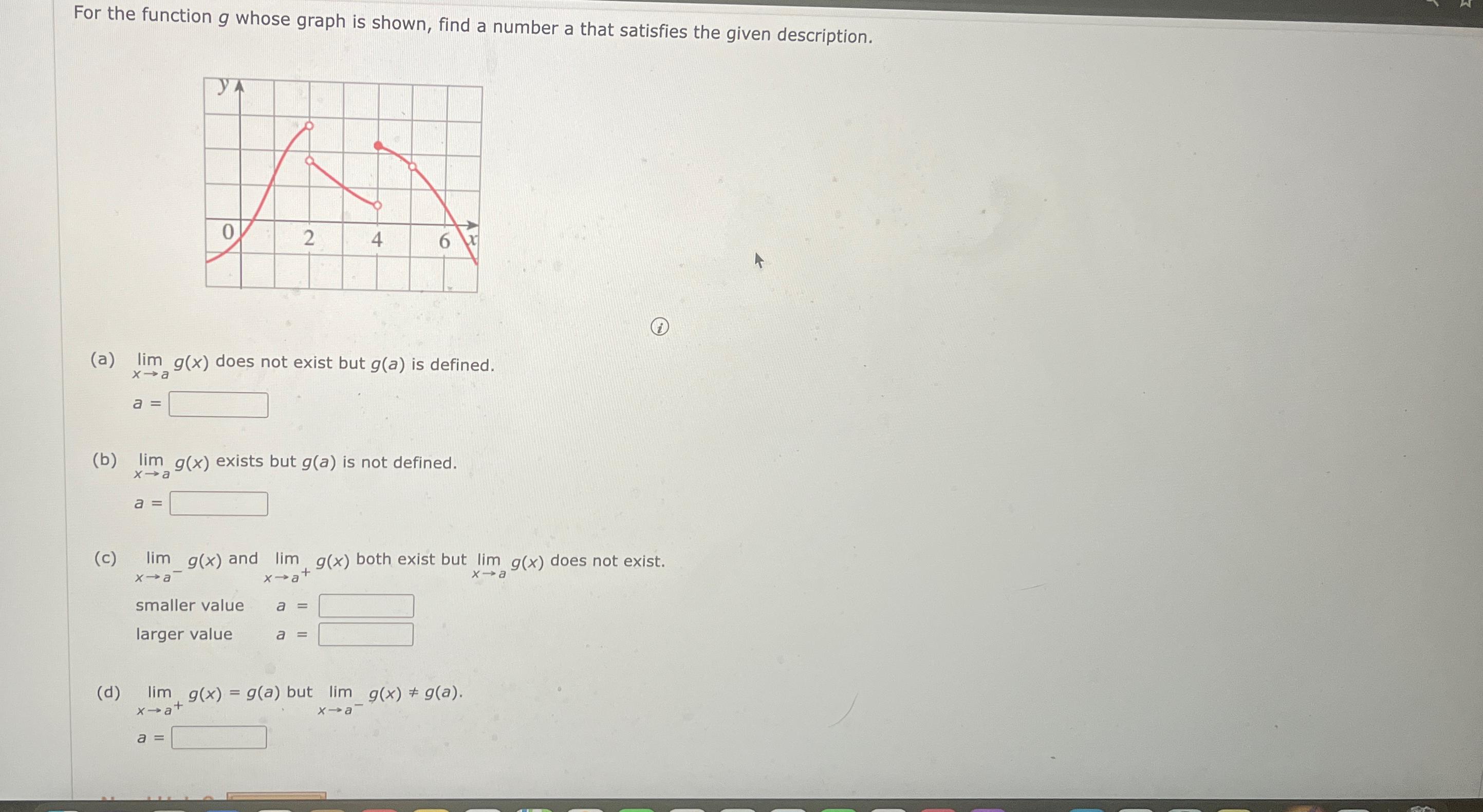 Solved For the function g ﻿whose graph is shown, find a | Chegg.com