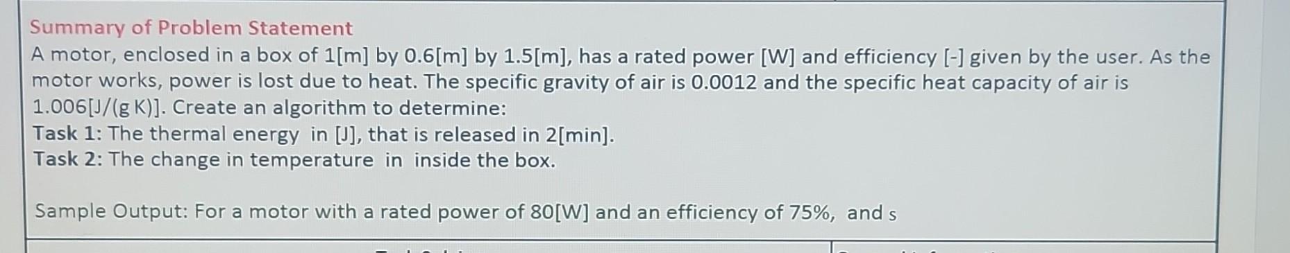 Solved Summary of Problem Statement A motor, enclosed in a | Chegg.com