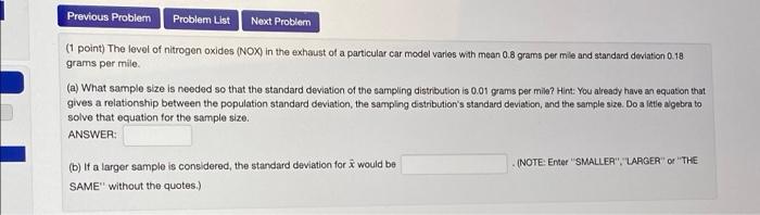 Solved Previous Probler Problem List Next Problem (1 point) | Chegg.com