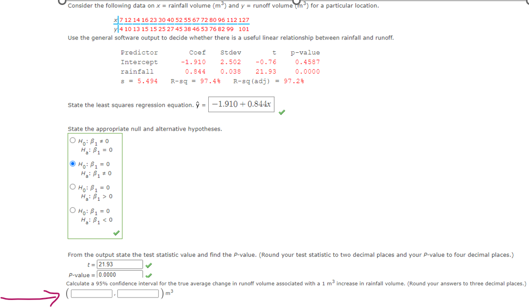 Solved Consider the following data on x= ﻿rainfall volume | Chegg.com