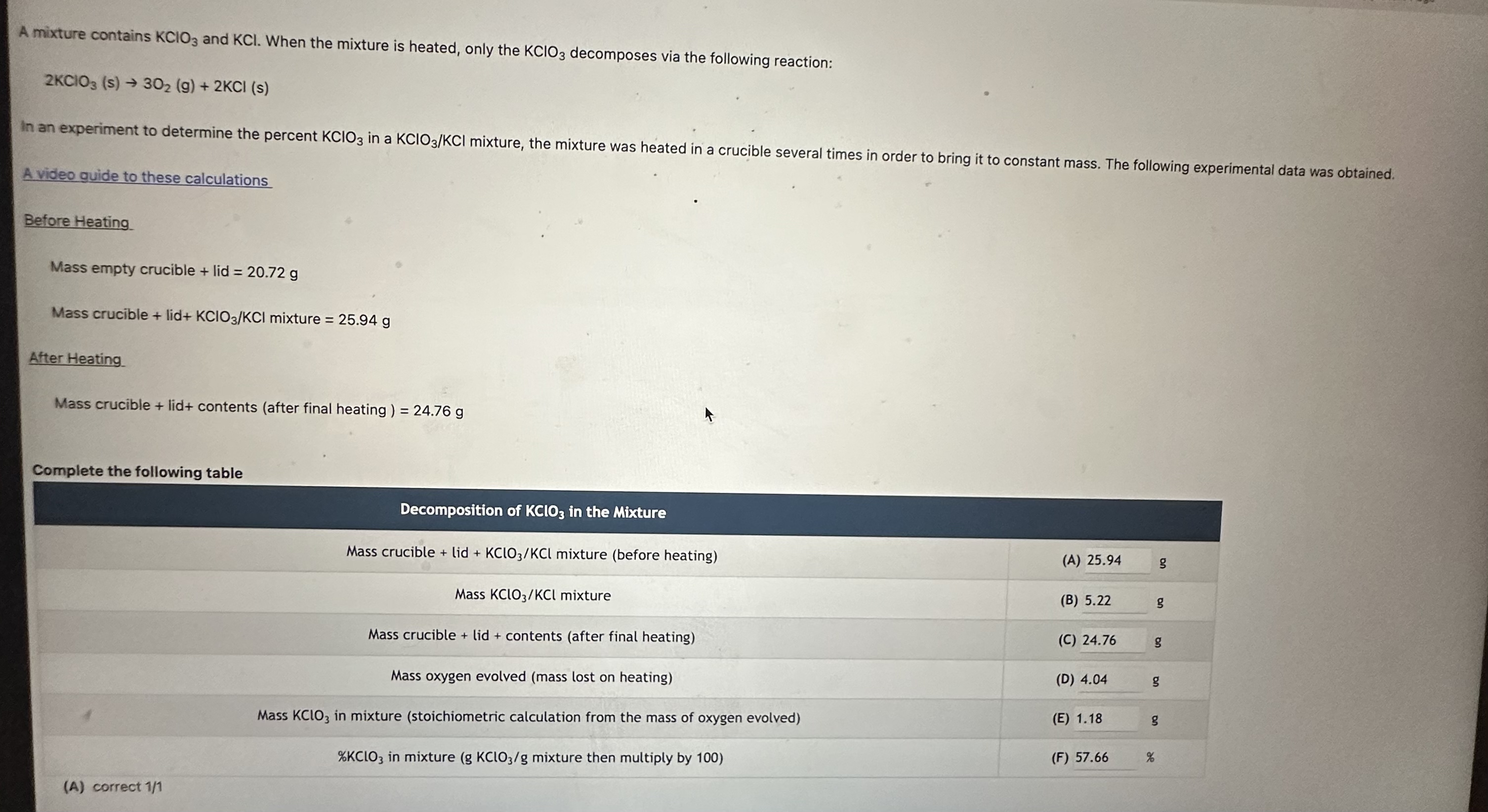 Solved A mixture contains KClO3 ﻿and KCl. ﻿When the mixture | Chegg.com
