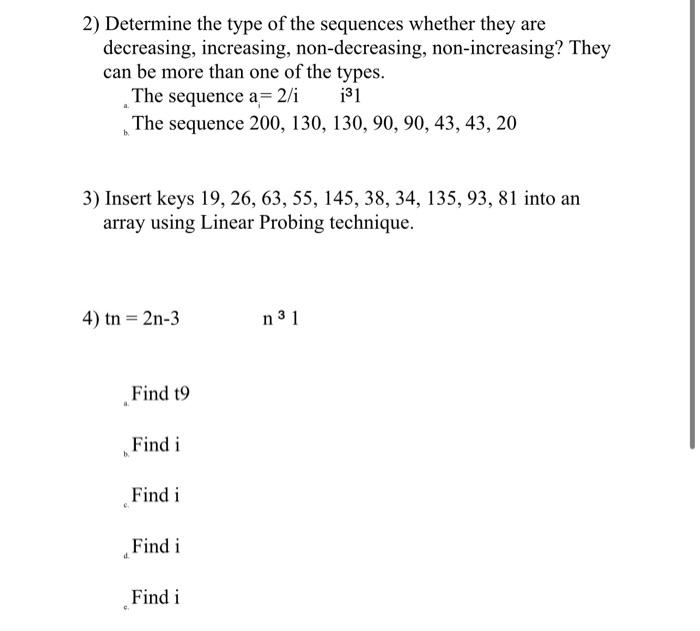 2) Determine the type of the sequences whether they | Chegg.com
