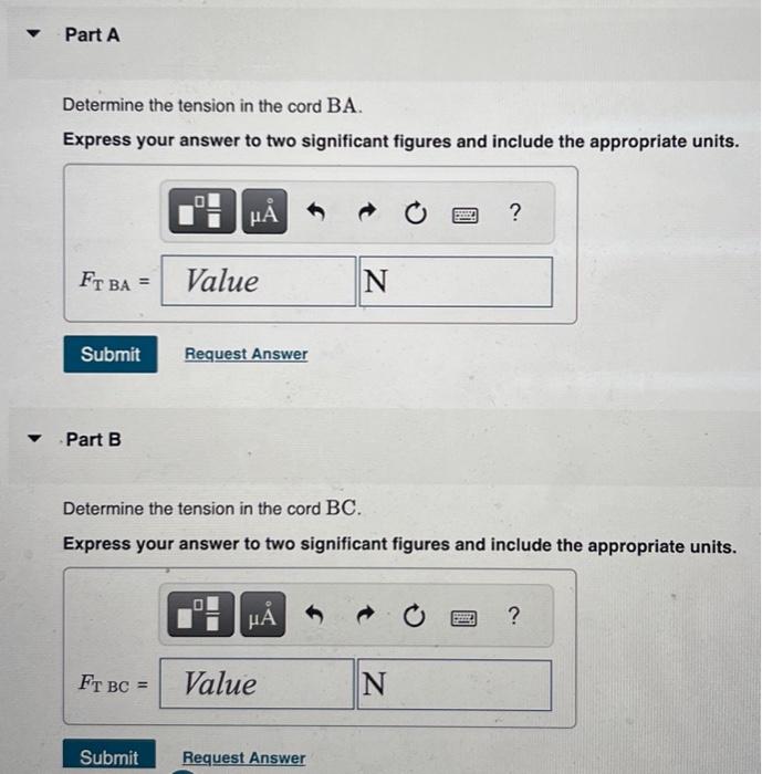 Solved Find the tension in the two cords shown in (Figure | Chegg.com