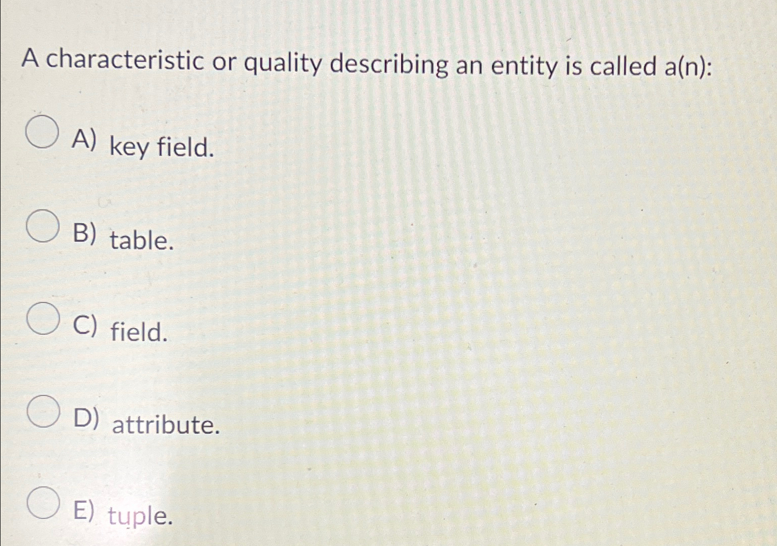 Solved A characteristic or quality describing an entity is | Chegg.com