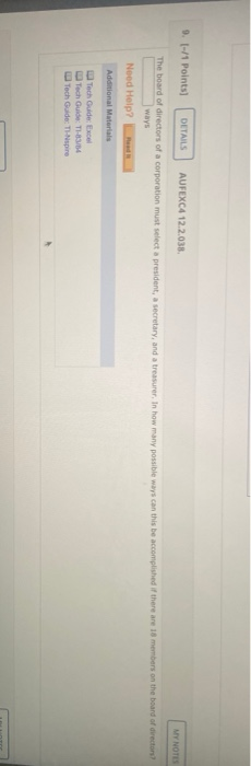 Solved 9. [-/1 Points) DETAILS AUFEXC4 12.2.038 Y NOTES The | Chegg.com Solved 9. [-/1 Points) DETAILS AUFEXC4 12.2.038 Y NOTES The | Chegg.com