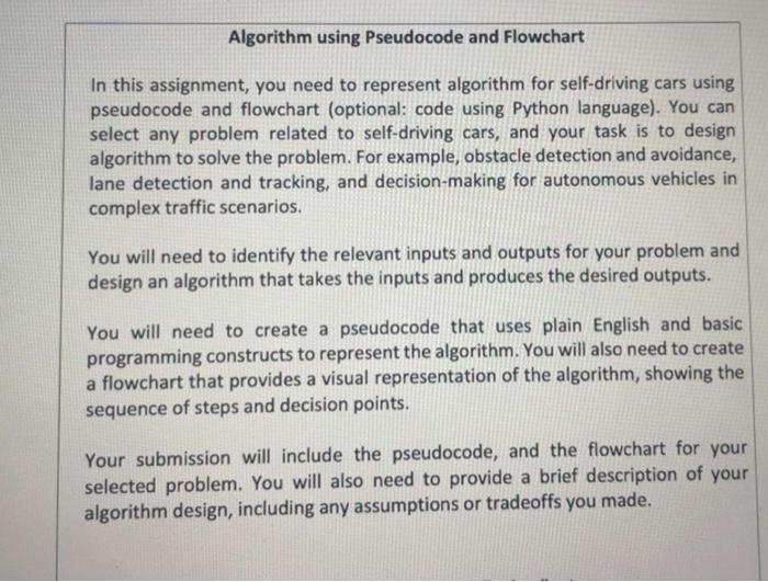 In this assignment, you need to represent algorithm | Chegg.com