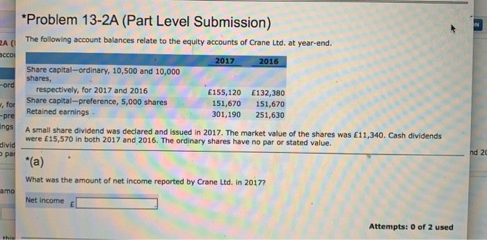 Solved *Problem 13-2A (Part Level Submission) The following | Chegg.com