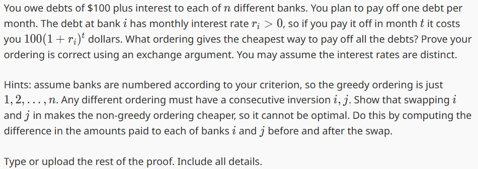 This is for algorithms. You owe debts of $100 ﻿plus | Chegg.com
