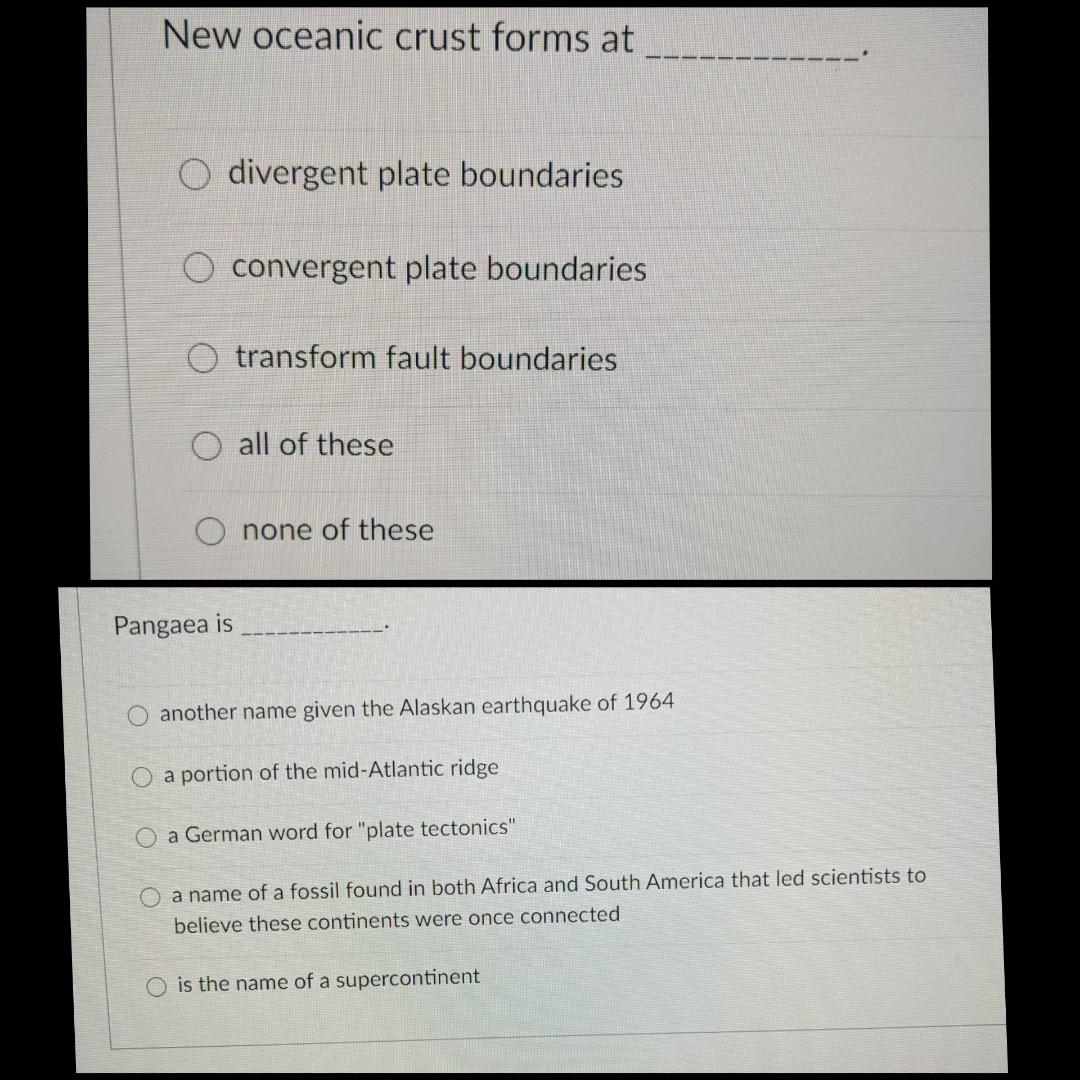 Solved New oceanic crust forms at O divergent plate | Chegg.com