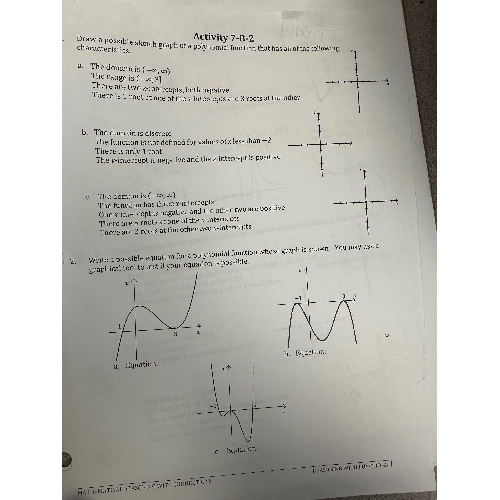 Solved Activity 7-B-2Draw a possible sketch graph of a | Chegg.com