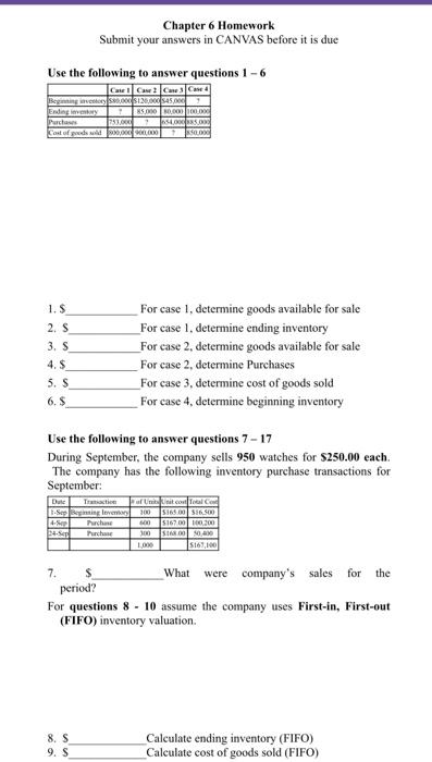 Chapter 6 Homework Submit your answers in CANVAS | Chegg.com