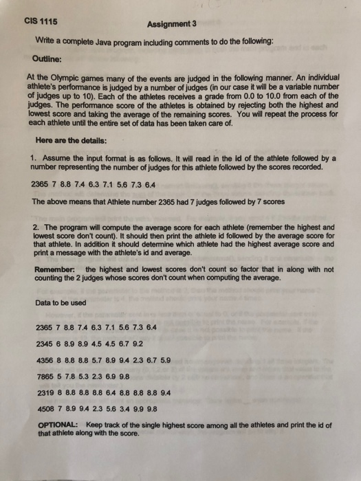 Solved CIS 1115 Assignment 3 Write a complete Java program | Chegg.com