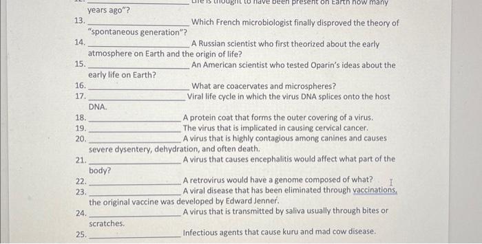 Solved 13. years ago"? 13. "spontaneous generation"? Which | Chegg.com